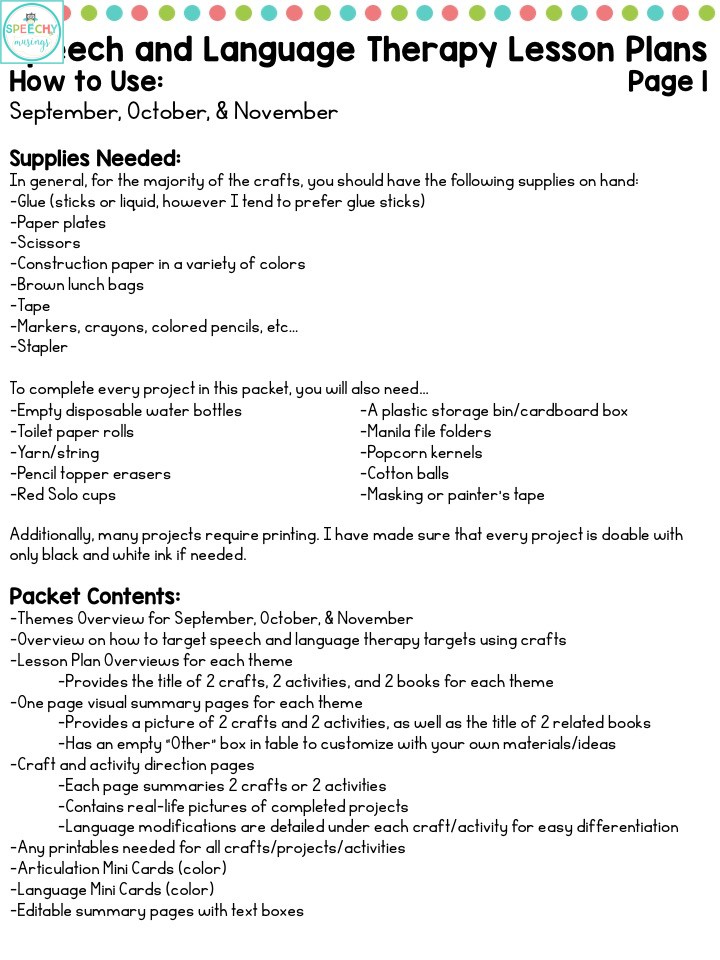 Speech And Language Therapy Lesson Plans For Back To School Fall Speech And Language Therapy Lesson Plans For Back To School Fall