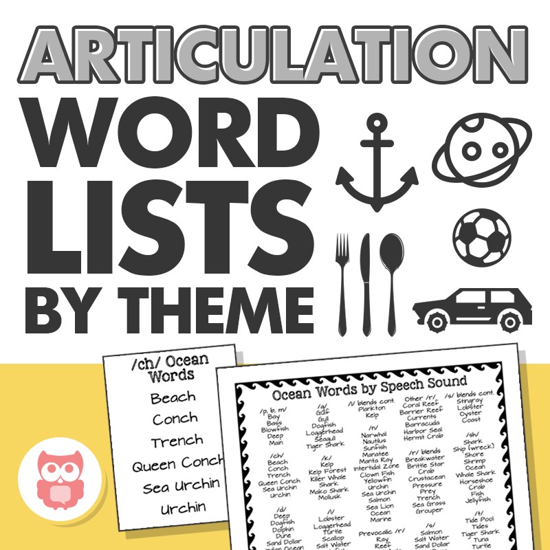 Articulation Word Lists By Theme 